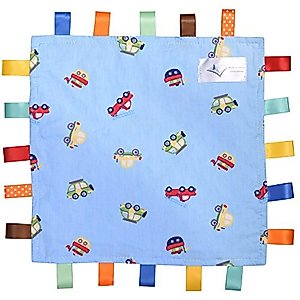 For the Love of Leisure Car Security Blanket – 12in x 12in 150 Thread Cotton Comforter with Tags. Multi Colored Vehicles Pattern - Blue
