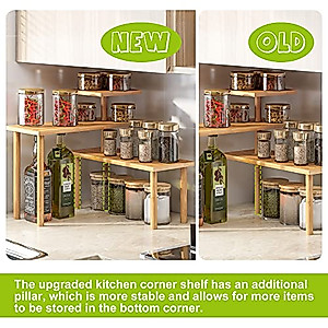 BMOSU Kitchen Corner Shelf Countertop Organizer Adjustable Spice Rack Corner Display Rack Shelf Cabinet Corner Rack 3 Tier Storage Organization Bamboo for Kitchen Bathroom Office Counter Shelves