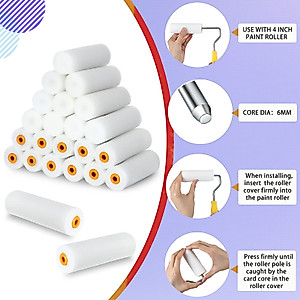 Nuogo 40 Pcs Foam Paint Roller Covers 4 Inch Small High Density Paint Roller Mini House Paint Rollers for Painting Wall Ceiling Cabinet Cupboard Door, White