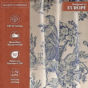Maison d'Hermine Curtains for Living Room 100% Cotton 96 inch Length One Panel Window Toile Curtains for Bedroom with Loop & Rod Pockets - The Miller Blue, 50" W x 96" L