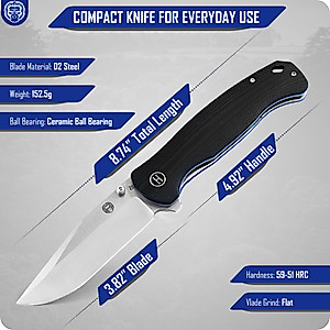 Holtzman's Gorilla Survival 'Wrangler' Folding Knife featuring D2 Steel Blade with G10 Handle in Gift Box Set (Silver+Blue)