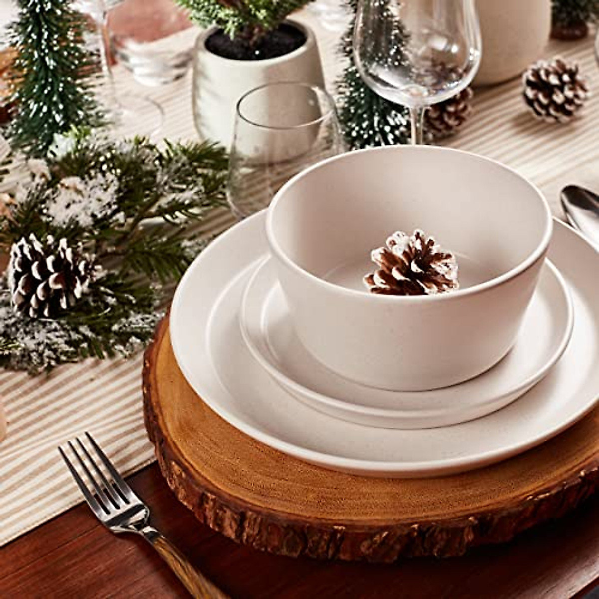 Stone Lain Stoneware Dinnerware Set, Service For 8, White Speckled