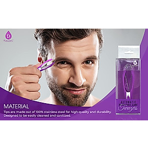 Pursonic | Auto Retractable Tweezers for Eyebrows, Ingrown Hair & Facial Hair, Durable Stainless Steel Material - Features Spotlight & Smart Grab System
