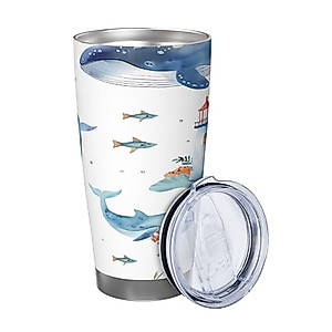 AYCZN Dolphin Lighthouse 20 OZ Tumbler Stainless Steel Travel Coffee Mug, Sea Ocean Insulated Water Bottle with Lid and 2 StrawsLeakproof Thermal Cup