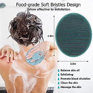 Soft Silicone Body Cleansing Brush Shower Scrubber, Gentle Exfoliating and Massage for All Kinds of Skin (Dark Green)