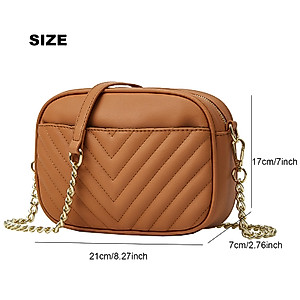 Rexmore Phone Crossbody Bag with Chain Strap, Lightweight Vegan Leather Shoulder Purse for women（Brown）