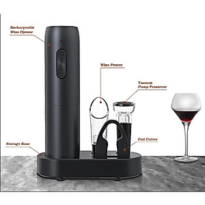 VGY Rechargeable Electric Wine Opener, 5 in 1 set with Automatic Electric Wine Bottle Corkscrew Opener, Foil Cutter, Vacuum Stopper, Wine Pourer and Storage Charging Stand