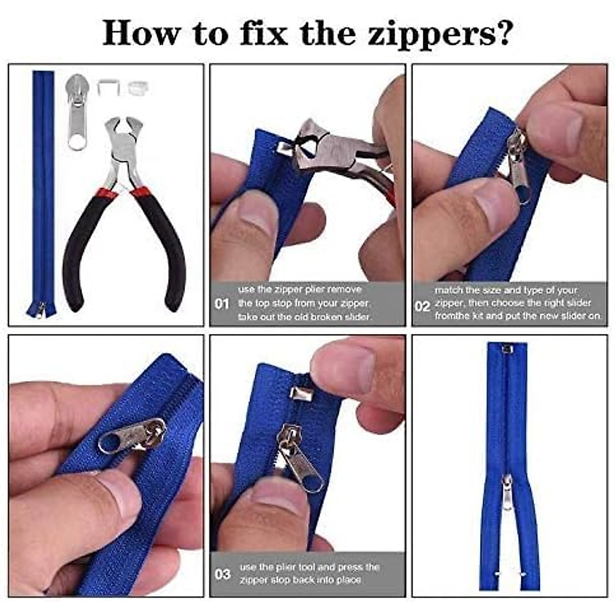 Zipper Repair Kit Zipper Replacement,85 pcs Zipper Replacement Accessories with Zipper Install Pliers Tool and Zipper Pulls , for Bags, Jackets, Jeans,Tents, Luggage and Sleeping Bag