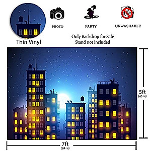 Super Hero City Photography Backdrop Beautiful Moon Supermen Theme Background Boy Birthday Party Banner Photo Studio Props Vinyl 7X5FT