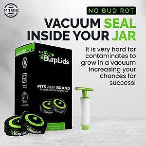 Wide Mouth Mason Jar Lids for Curing, Harvesting, Fermenting, Canning. Vacuum Sealed Patented Tech that Includes 4 Lids with Extraction Pump By Burp Lids