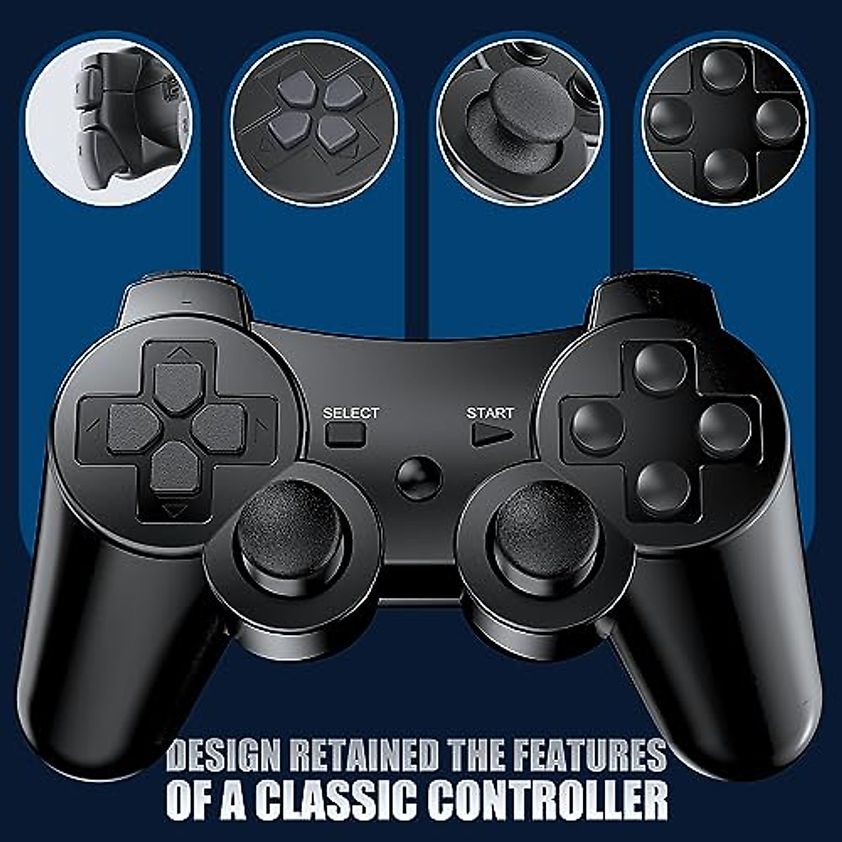 Zexrow 2 Pack Wireless Controller for PS3, Remote for PS3,Compatible for PS3/PS3 Pro,Double Shock Bluetooth, Rechargeable, Motion Sensor,360° Analog Joysticks