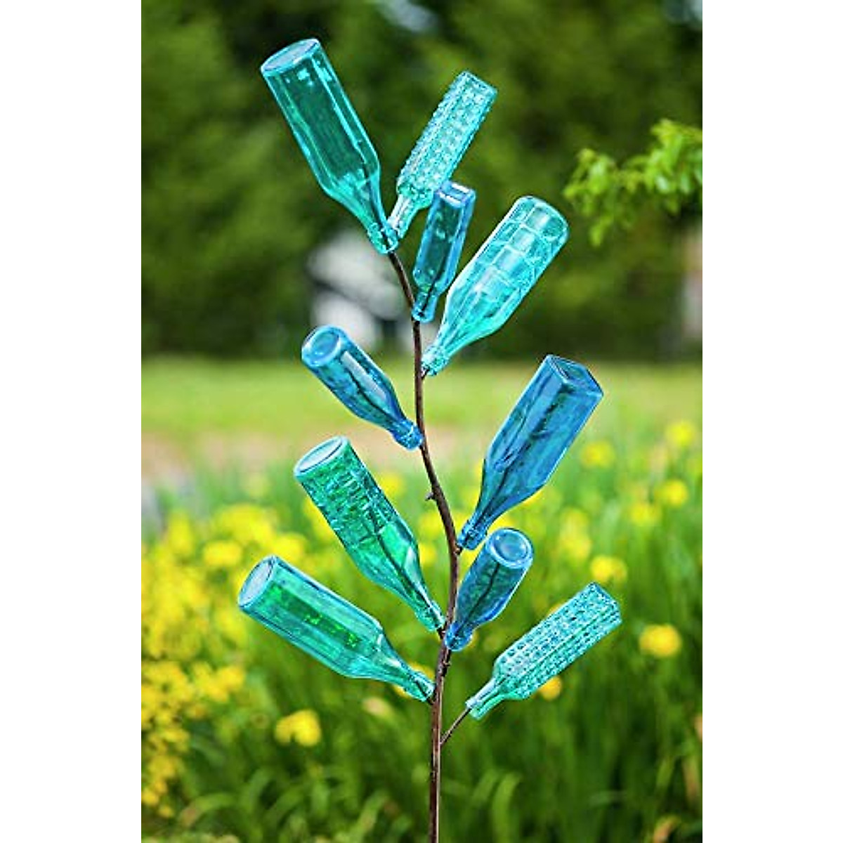 Evergreen Garden Brilliant Blue Glass Bottles, Set of 6