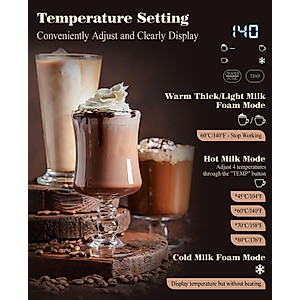 Nuovoware 4-in-1 Milk Frother and Steamer with Temperature Control Display Screen, Electric Automatic Frother for Hot Chocolate Milk, Cappuccinos, Latte, Macchiato, Black