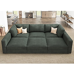 HONBAY Modular Sectional Sofa with Storage Corduroy Sectional Sleeper Sofa Modular Sectional Couches for Living Room,Green