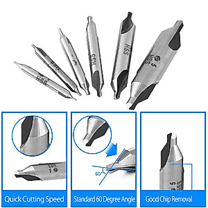 Center Drill Set, 6pcs 1/1.5/2/2.5/3/5mm 60 Degree High Speed Steel Centering Drill Bit Set, Countersink Lathe Center Drill Bits