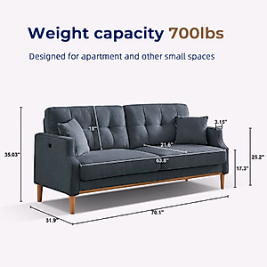 SoarFlash 70” Loveseat Sofa Couch for Living Room, Small Apartment Sofa for Small Spaces, Multifunctional Rechargeable Sofa, Multi-Person Fashion Sofa, Blue
