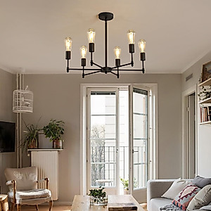 SiyLieu 6-Light Black Farmhouse Chandelier for Dining Room Lighting Fixtures Hanging,Modern Semi Flush Mount Ceiling Light Fixture for Bedroom Kitchen Living Room Hallway Laundry.E26 Base