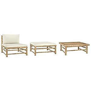 Higsose 3 Pcs Patio Lounge Set with Cream White Cushions Bamboo Lounge Chairs for Outside Outdoor Lounge Chairs Chaise Lounge Patio Lounge Chair Outdoor Lounger Bamboo Chair Bamboo Patio Furniture