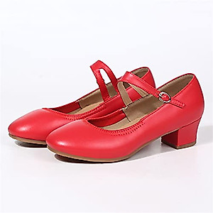 Women's Latin Dance Shoes Strappy Party Ballroom Character Shoes Low Heel Soft Bottom,Red,7