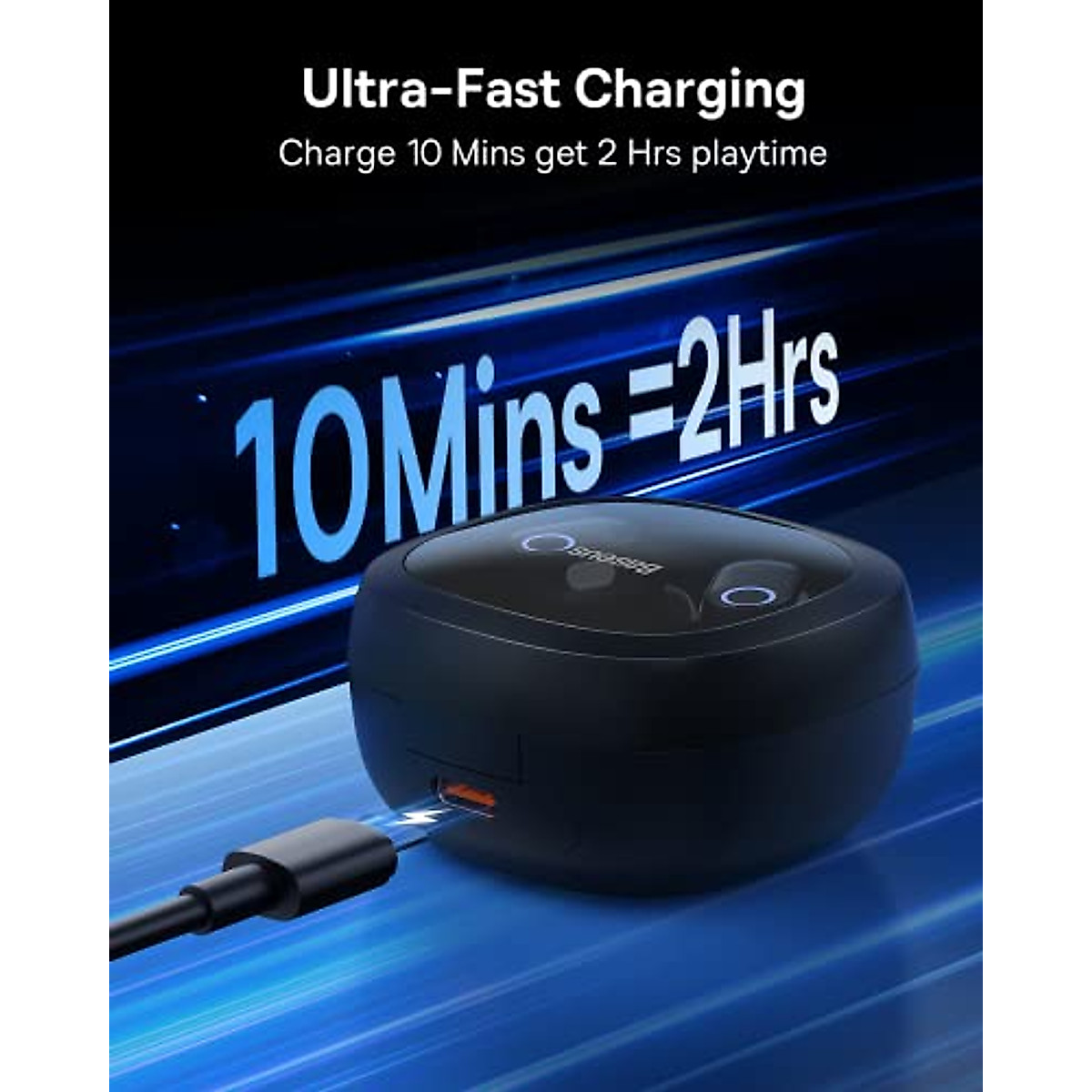 Baseus Wireless Earbuds, 50 Hrs Playback Bluetooth 5.3 Anti-Loss Bluetooth Headphones LED Power Display 60ms Low-Latency Fast-Charging in-Ear Earphone for iPhone and Android (Bowie WM02+)