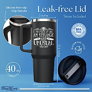 shop4ever I Myself am Strange and Unsual Engraved Insulated Stainless Steel Tumbler with Handle, Lid, and Straw 40 oz. (Black)
