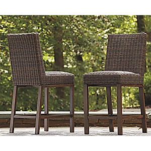 Signature Design by Ashley Paradise Trail Outdoor 27.5" Wicker Patio Barstool, 2 Count, Brown