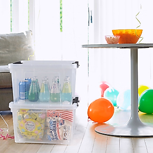 Pekky 22 Quart Latching Storage Container Bin with Wheels, 6 Packs Plastic Storage Tote Box, Clear