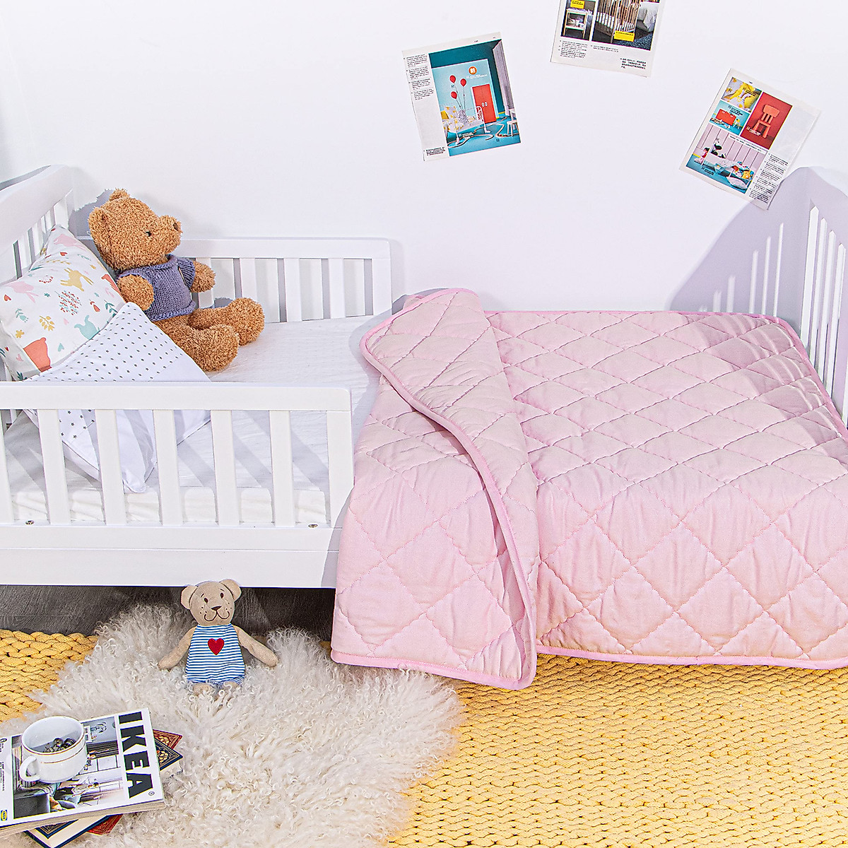 NTBAY Down Alternative Toddler Comforter, Lightweight and Warm Solid Color Baby Crib Quilted Blanket, 39x47 inches, Pink