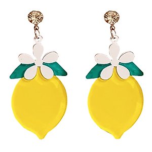 Lemon Earrings Cute Flower Dangle Earrings Crystal Drop Earring Funny Ear Accessories for Women Jewelry Wedding Birthday Gifts, 5x2.5cm