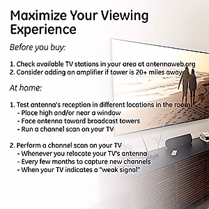 GE Indoor HD Digital TV Antenna Amplifier, Low Noise Antenna Signal Booster, Clears Up Pixelated Low-Strength Channels, Supports HD Smart TV VHF UHF, AC Adapter, Black, 42178