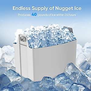 YESERLI Nugget Ice Maker,40lbs/Day Soft Chewable Pellet Countertop Ice Maker with Self-Cleaning Function,Ice Machine with Ice Scoop&Basket,One-Click Operation Pannel for Home,Office,Party,RV,Black