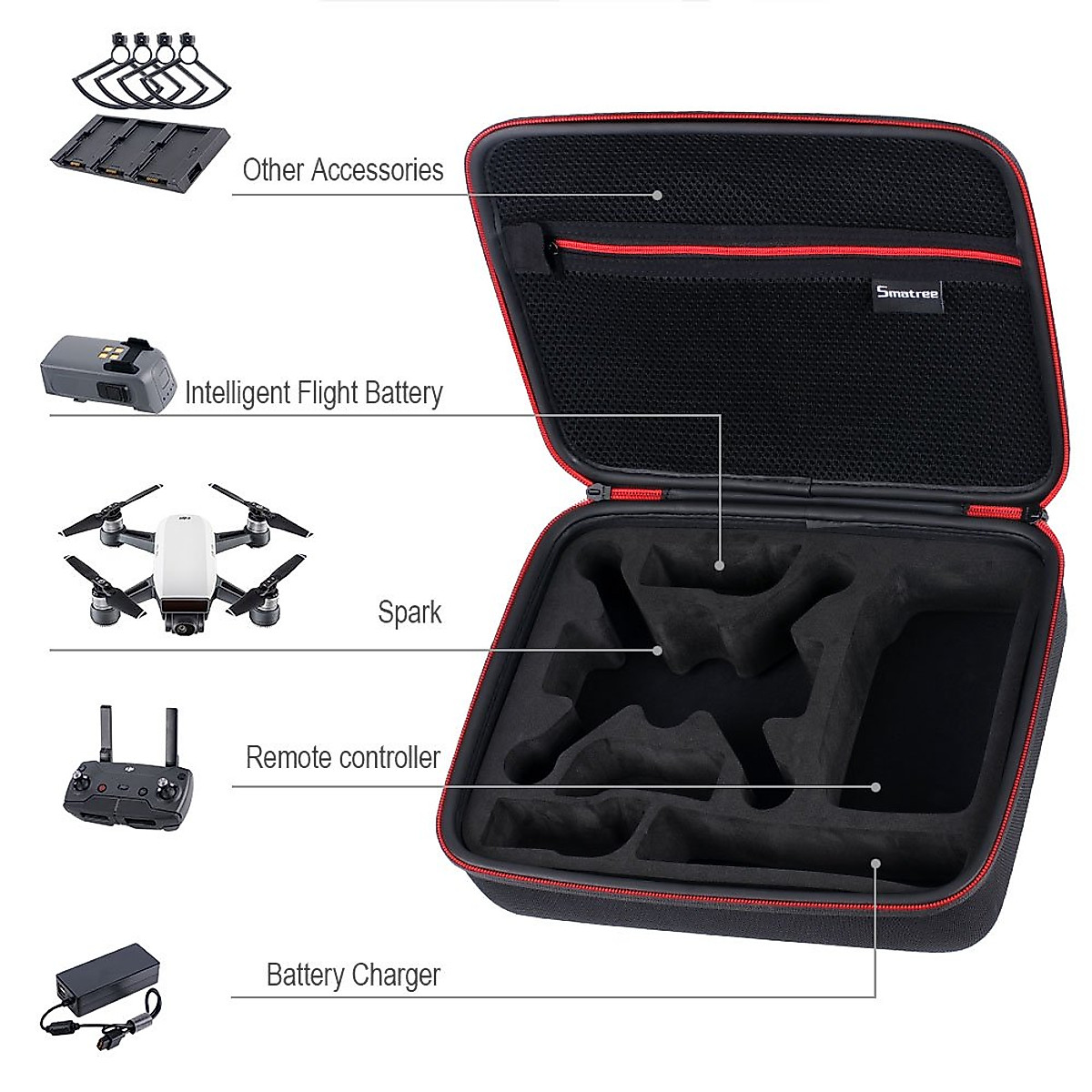 Smatree Carrying Case Compatible for DJI Spark Fly More Drone, 5.5L Hard Shell Travel Case for DJI Spark Drone,3 x Spark Intelligent Flight Batteries,Battery Charger,Remote Controller and Accessories