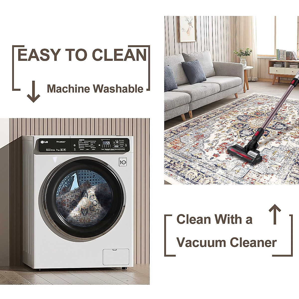 BESTSWEETIE Area Rug 8x10 Rugs for Living Room 8 x 10 Washable Rugs Non Slip Vintage Boho Living Room Rugs for Bedroom Dining Room, Distressed Floral Pattern Carpet, Beige