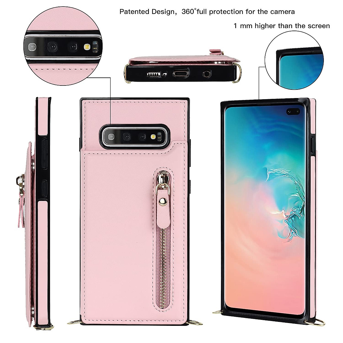Protective Case Compatible with Galaxy S9 Plus - Adjustable Crossbody Lanyard + Zipper Cash Pocket Wallet Leather Case Card Slot Kickstand Metal Close Cover for Samsung Galaxy S9 Plus [SK] -Pink