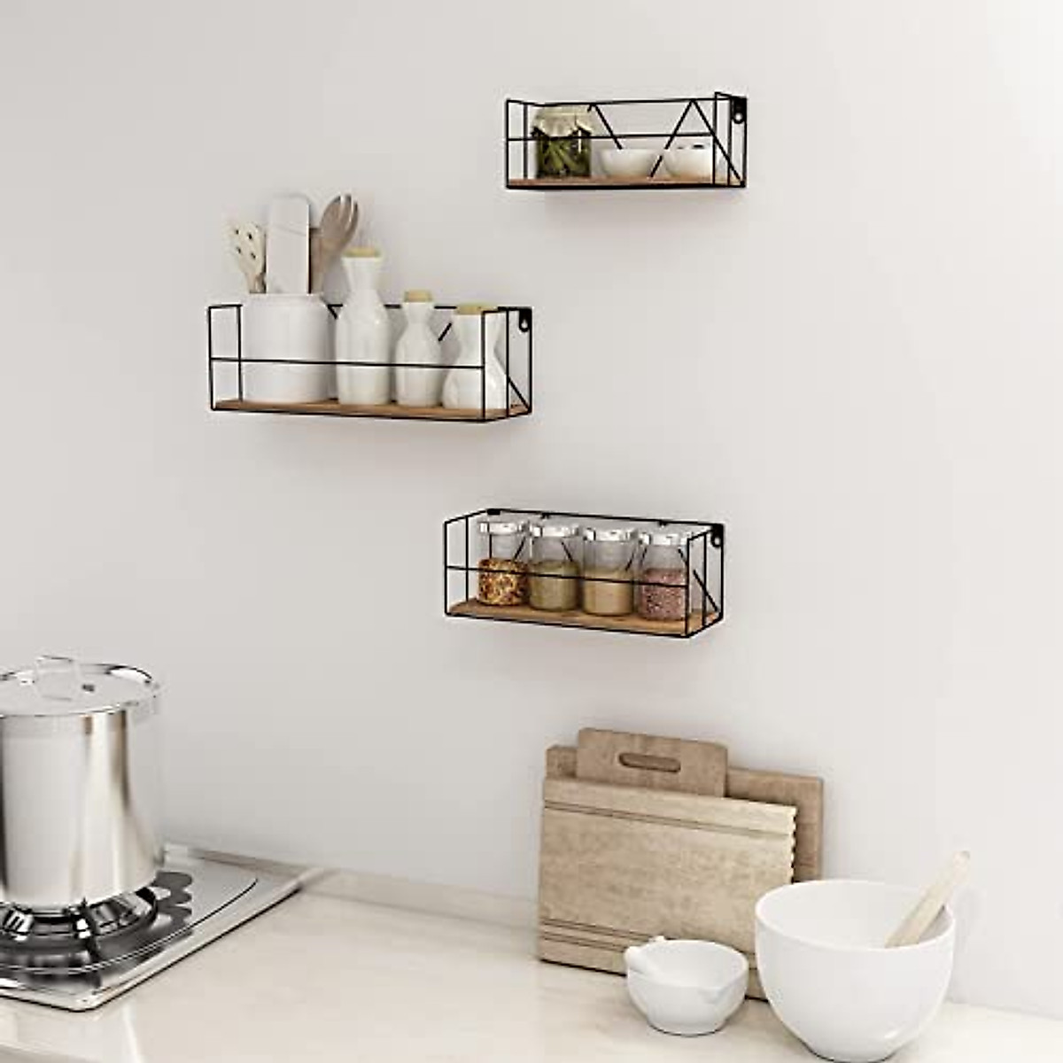 ZBEIVAN Floating Shelves Wall Mounted Set of 3, Wall Shelves with Metal Wire for Bathroom Bedroom Kitchen Living Room