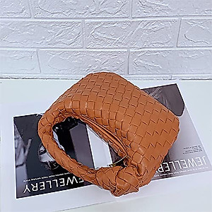 Women Kontted Woven Bag Handbag Hobo Bag Leather Woven Fashion Designer Ladies Clutch Purse Dumpling Shoulder Bag for Women (Caramel Brown)