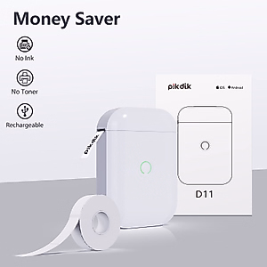PikDik Mini Bluetooth Label Makers - D11 White Label Maker Machine with Tape Portable Label Printer Labeler for Labeling Jars Bins Home Organizing Office