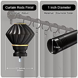 Box Space Curtain Rods for Windows 48 to 84 inches, 1 inch Diameter Adjustable Length Black Curtain Rod for Bedroom Living Room Decorative Curtain Rod Set with Brackets