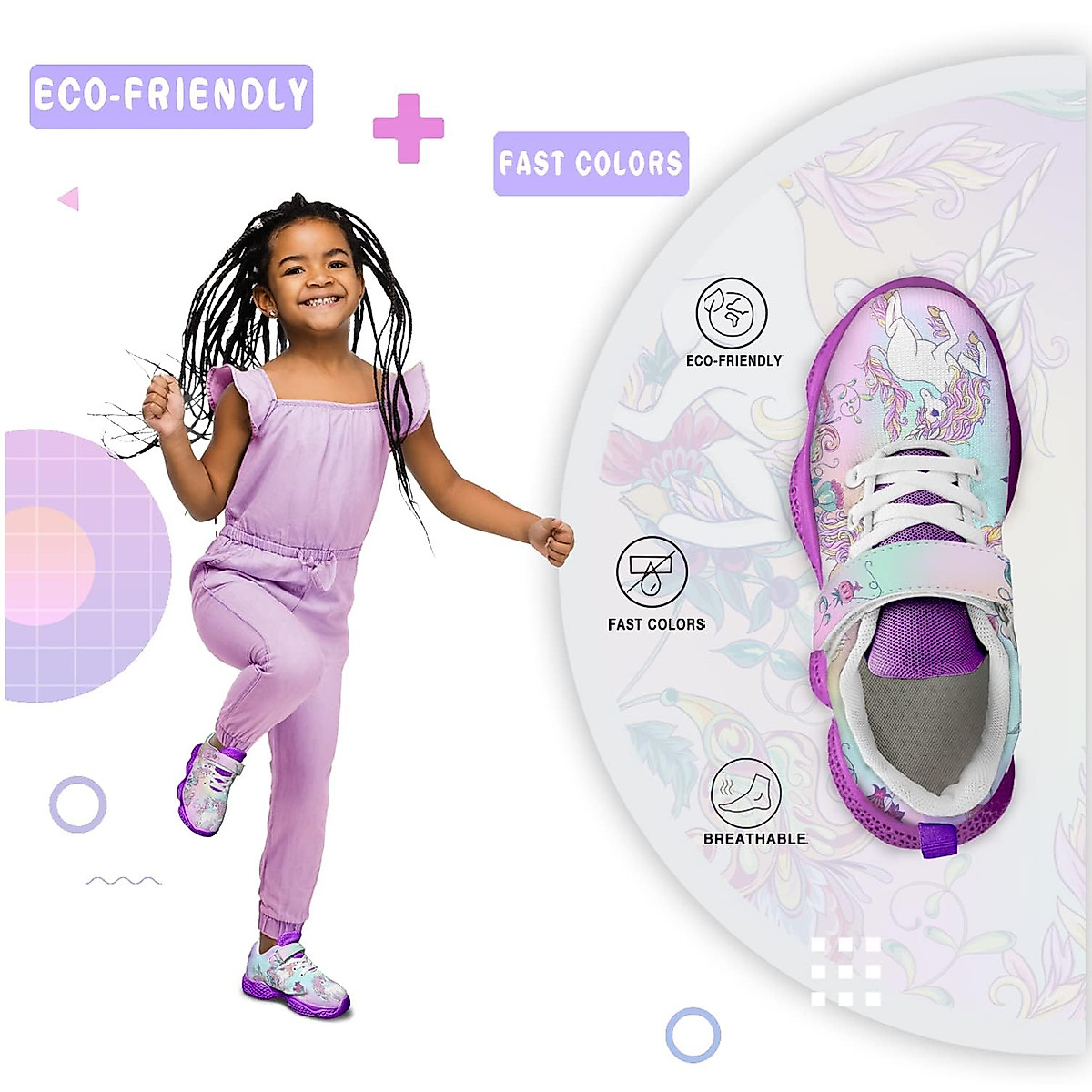 Unicorn Shoes for Little Kids Girls Sneakers Boys Tennis Shoes Size 2 Kids Painted Shoes Purple