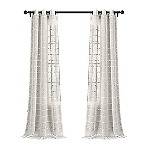 Lush Decor Farmhouse Textured Grommet Sheer Window Curtain Panel Pair, 95" Long x 38" Wide, White