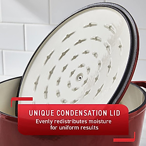 T-fal Cast Iron Enameled Dutch Oven 6 Quart Induction Oven Broiler Safe 500F Pots and Pans, Cookware Red