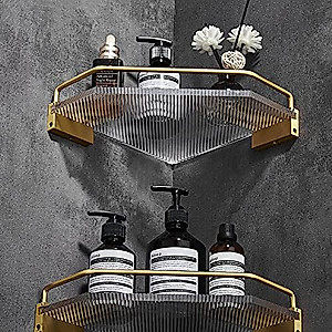 Corner Shower Caddy Shelf Gold，Acrylic Corner Shower Caddy，Shower Organizer Acrylic Corner Shower Shelf，Bathroom Floating Corner Shelf Soap and Shampoo Holder，Shower Shelf Organizer for Inside Shower