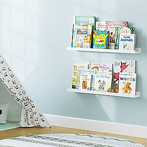 Wallniture Denver Floating Shelves for Kids Room Decor, 30" White Kids Bookshelf Picture Frames Ledge Shelves, Toddler Toys Storage, Set of 2