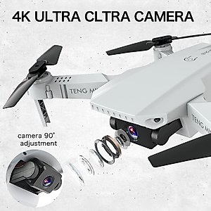 Drone with Camera 2K HD for Adults, Dual Camera Six-axis Gyroscope WiFi FPV Live Video RC Quadcopter with Gesture Operation, Smart Follow, Altitude Hold, Headless Mode, 2 Batteries