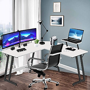 Lufeiya L Shaped Desk White Corner Computer Desks for Small Space Home Office Student Study Bedroom PC Work,51 Inch Modern L-Shaped Writing Table with Monitor Stand