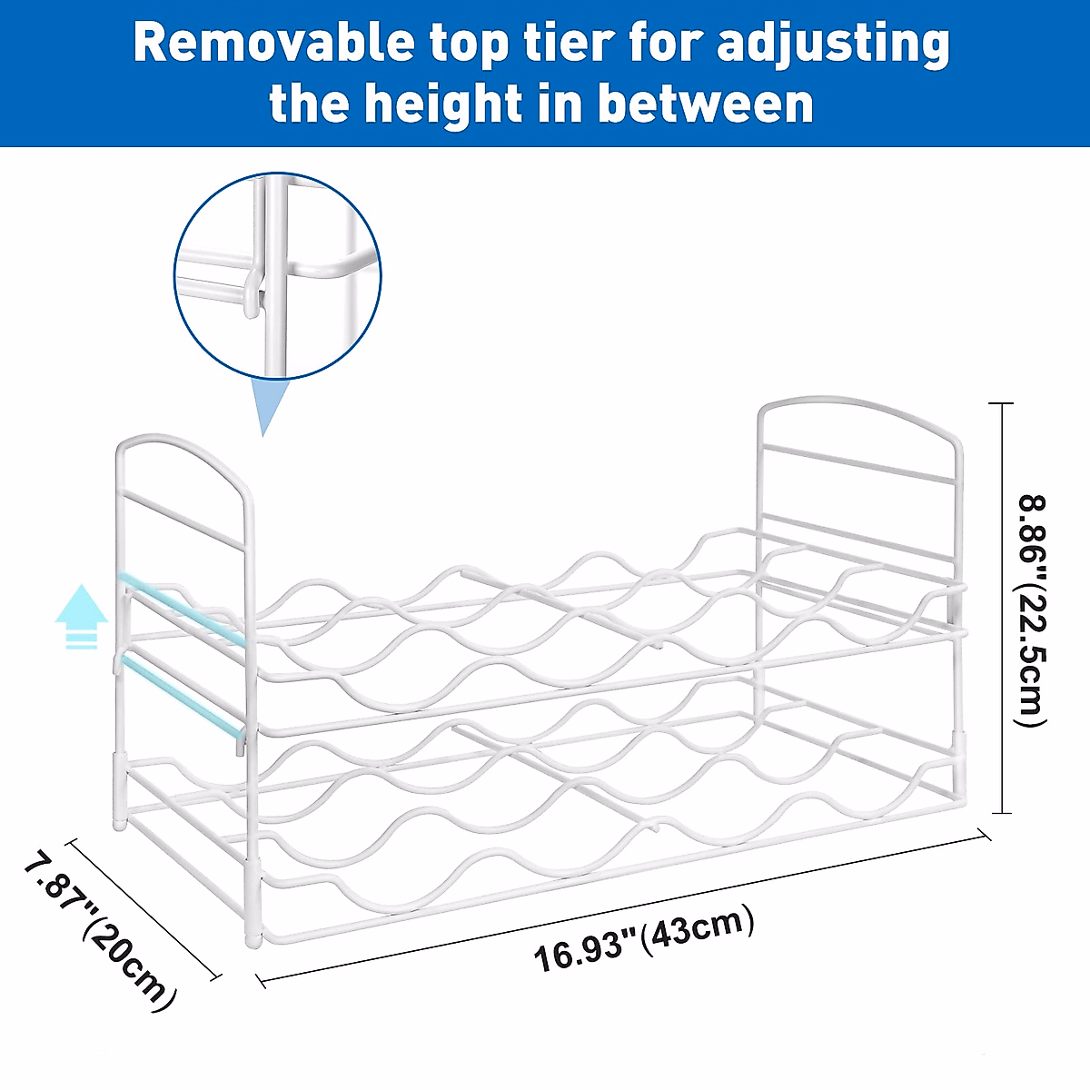 Puricon 1 Pack Water Bottle Organizer for Cabinet, Adjustable Water Bottle Storage Rack for Tumbler Sports Flask Insulated Travel Mug, Water Bottle Shelf Organizer Holder for Kitchen Countertop-White