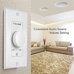 Pyle Home Wall Mount Volume Control Knob- Flush In-Wall Plate,Rotary Style Adjustment, 20-20kHz Freq. Response,Companion for Hi-Fi, Four-Pair Speaker Selector w/ Audio&Video Compatibility,White- PVC1