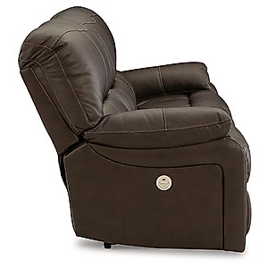 Signature Design by Ashley Leesworth Modern Leather Match Power Reclining Sofa with USB Ports, Dark Brown