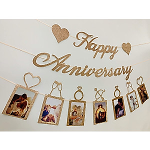 Rose Gold Happy Anniversary Party Decorations - Happy Anniversary Banner and Photo Banner for Wedding Anniversary Party decor