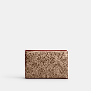Coach Women's Essential Coated Canvas Signature Mini Trifold Wallet, B4/Tan Rust, One Size